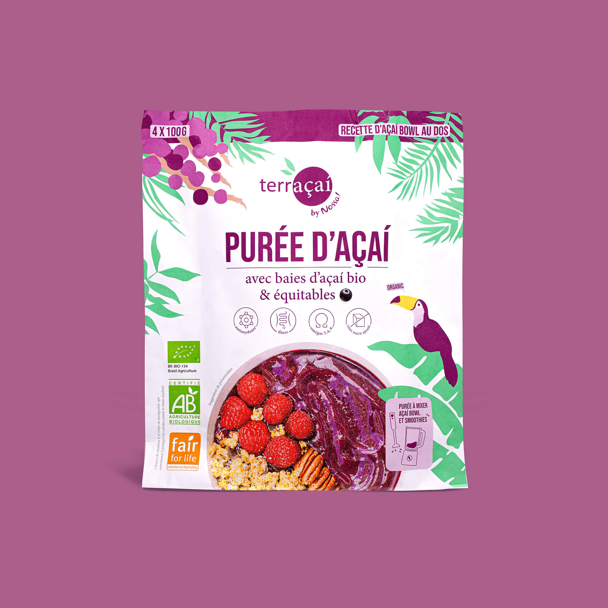 Purée des baies d’acai bio et équitables (Fair for Life) - 4x100 g ...